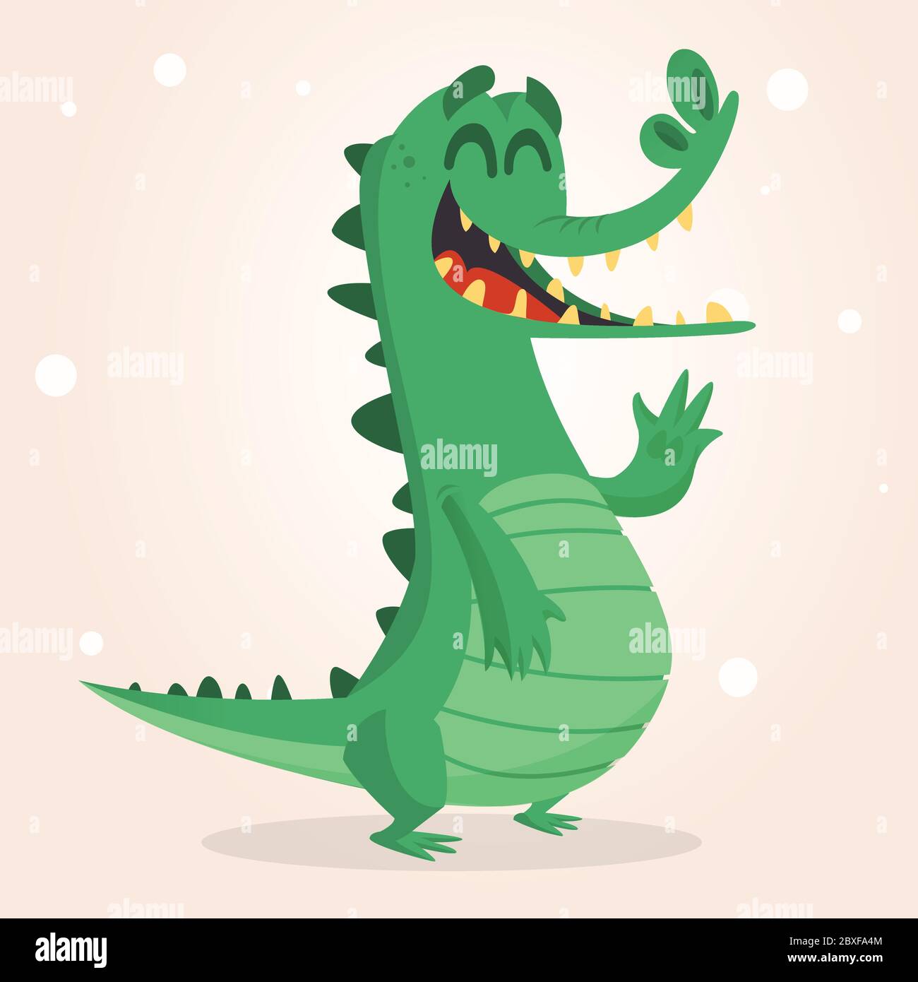 Cute cartoon crocodile. Vector illustration of a green crocodile waving ...