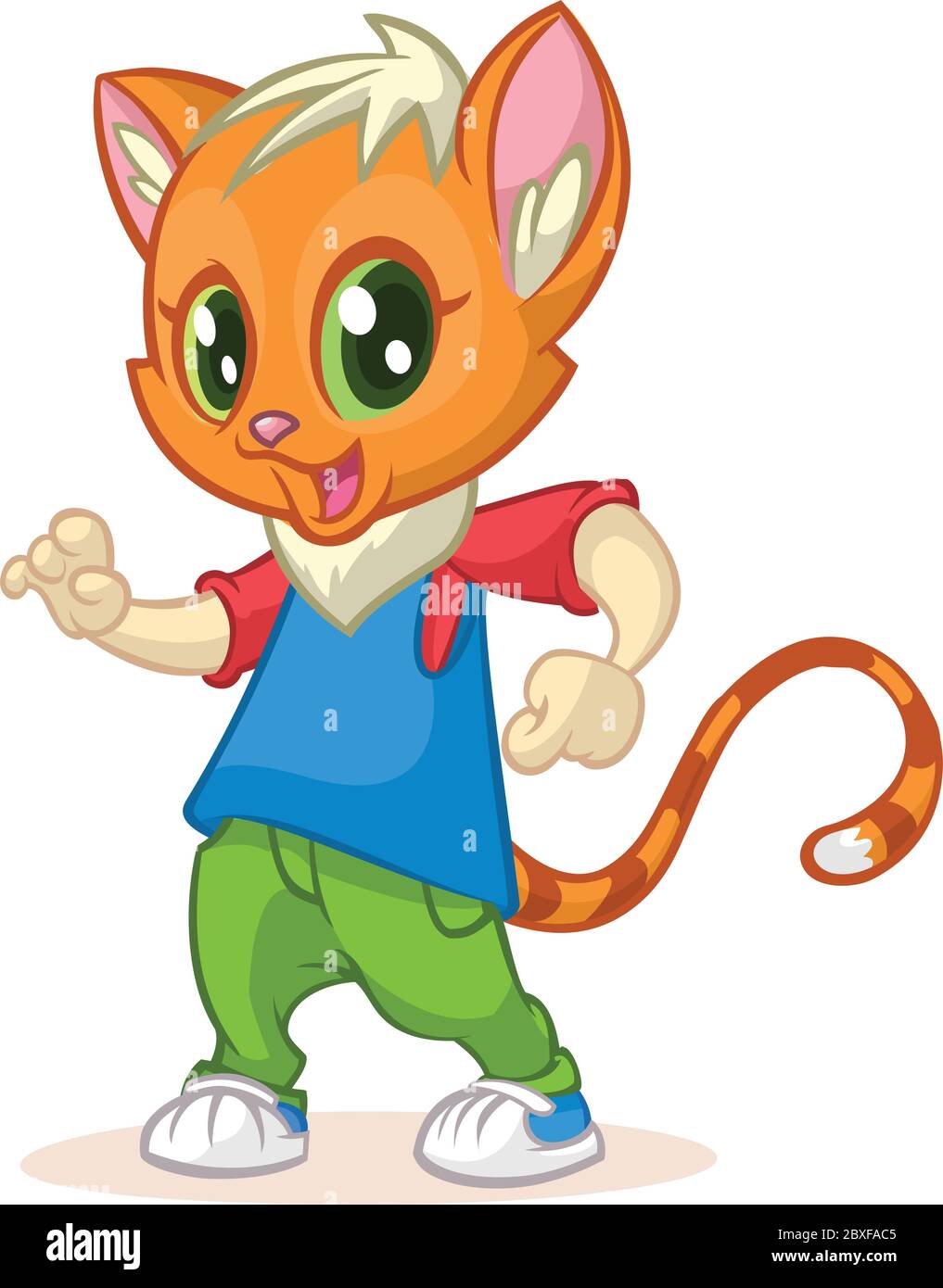 Cartoon kitty dancing. Vector illustration of happy cat dancing disco ...