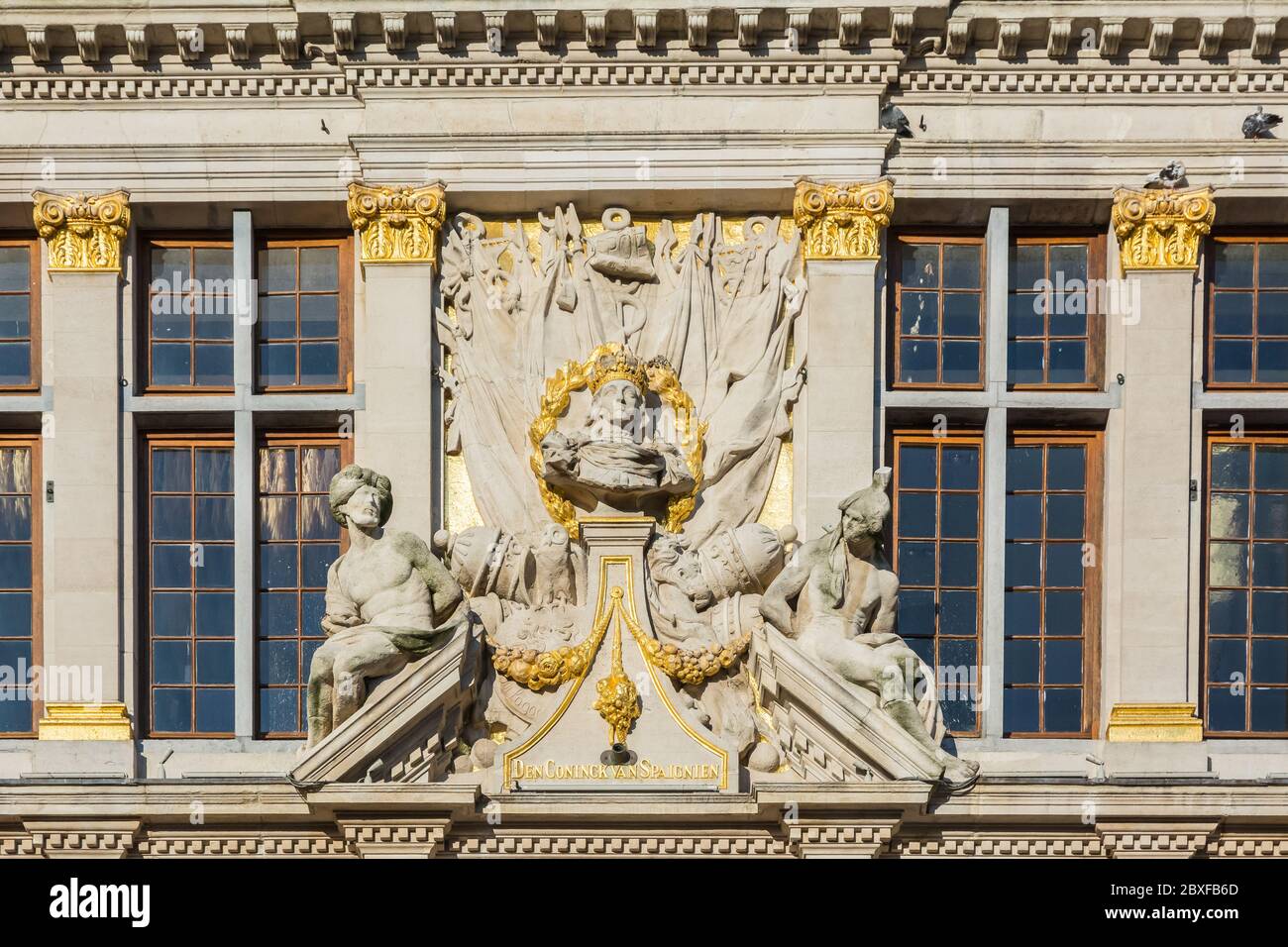 Facade of the Baroque Palace in the Grand Place square of historical ...
