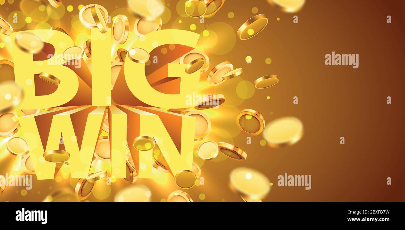Big win sign with gold realistic 3d coins background. Jackpot concept ...