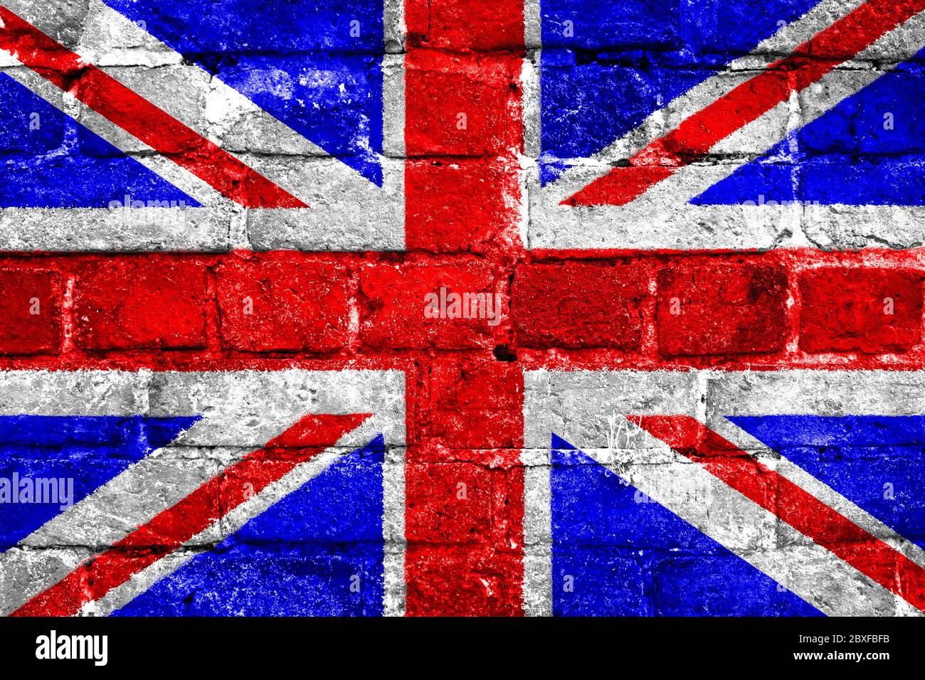 United Kingdom union jack flag with a worn brick wall texture Stock ...