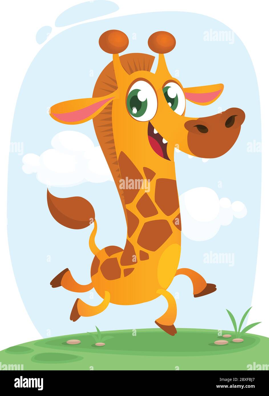 Cool giraffe running. Cartoon vector illustration of excited giraffe ...