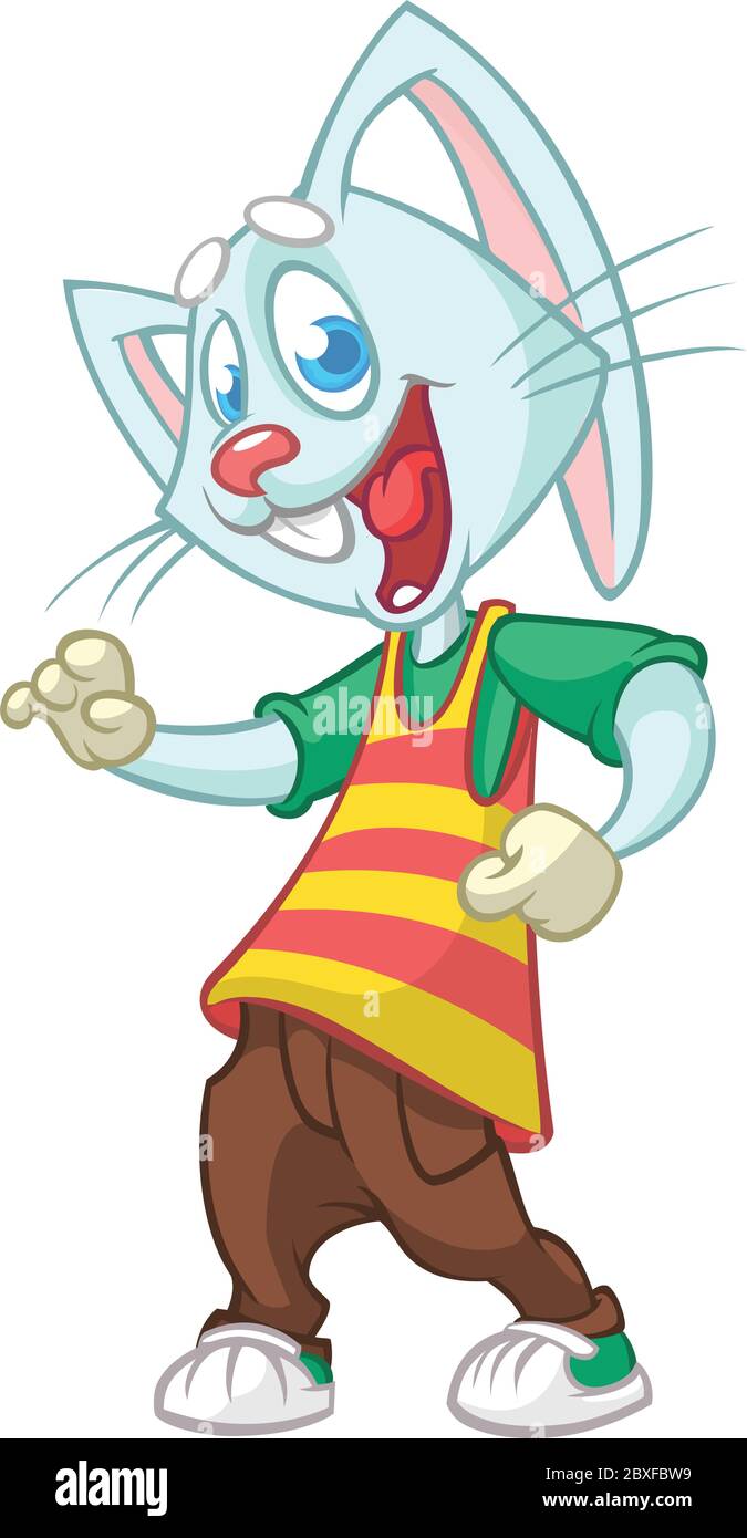 Cartoon rabbit dancing. Vector illustration of happy cartoon rabbit ...
