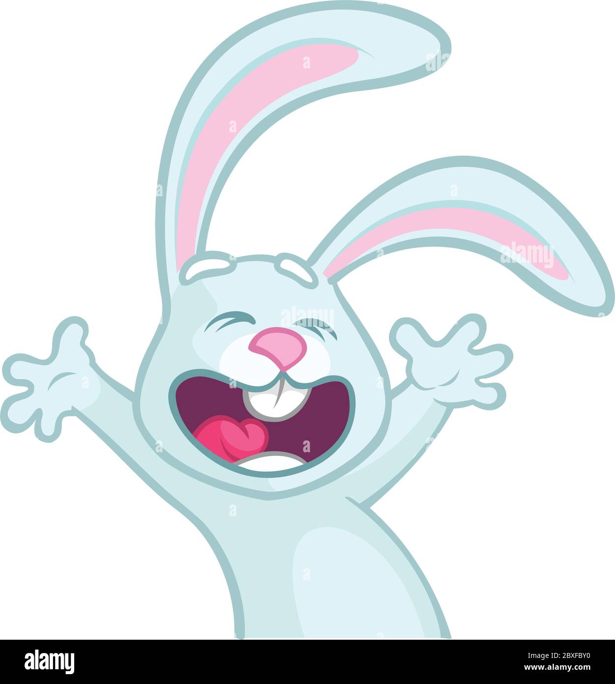Cute cartoon blue bunny rabbit character dancing and jumping. Vector ...