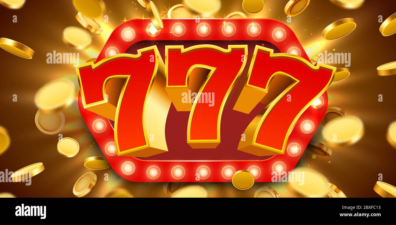 Jackpot 777 sign with gold realistic 3d coins background. Vector ...