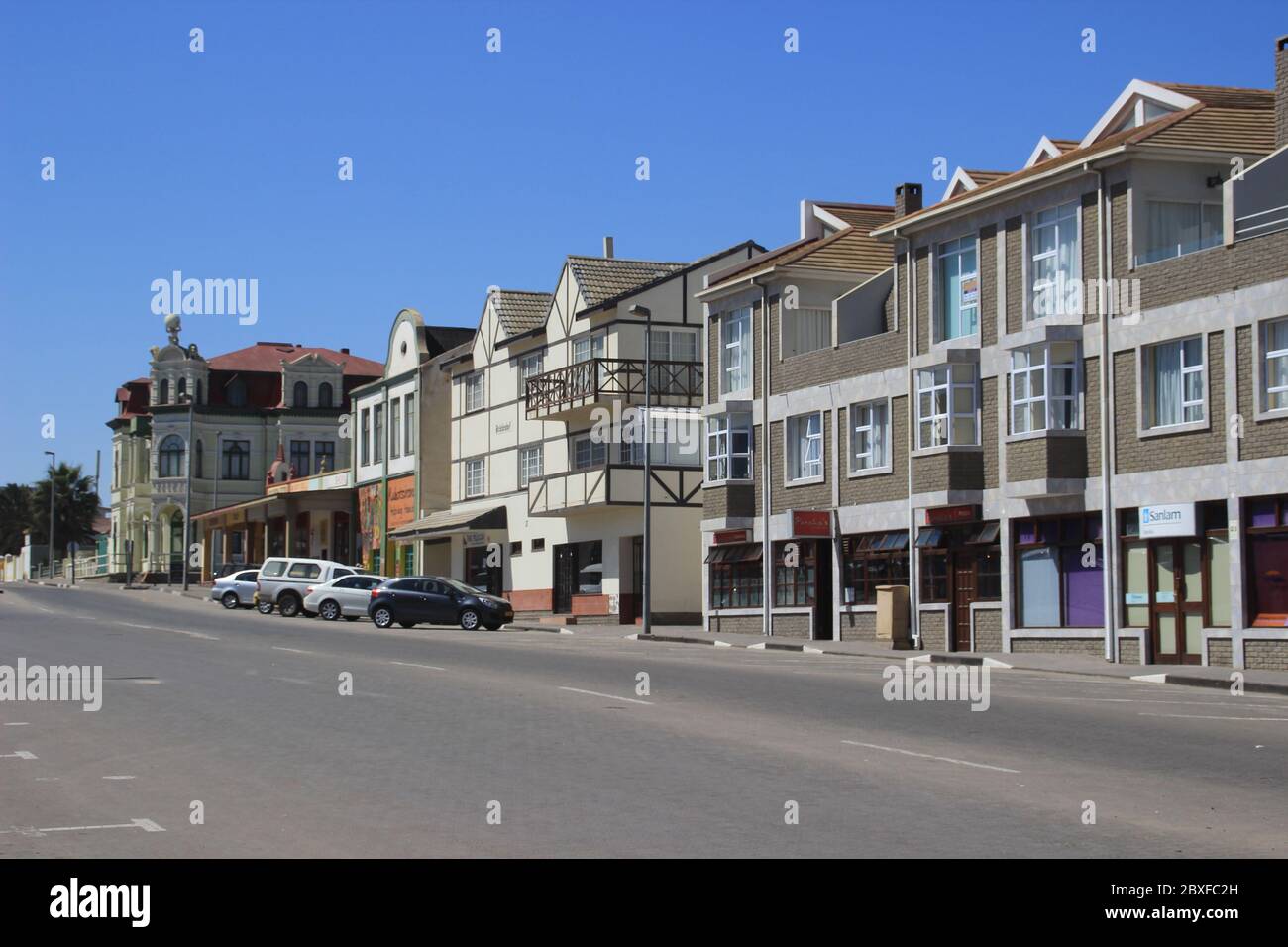 Swakopmund, Namibia - April 18, 2015: Old-time German buildings and ...