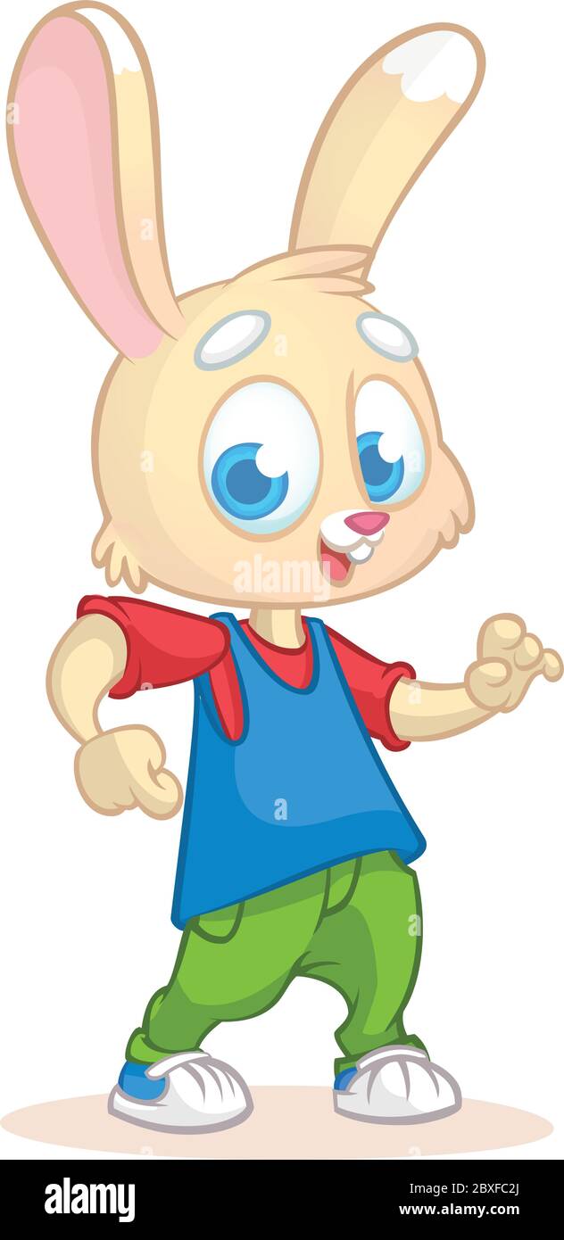 Cartoon rabbit dancing. Vector illustration of happy cartoon rabbit ...