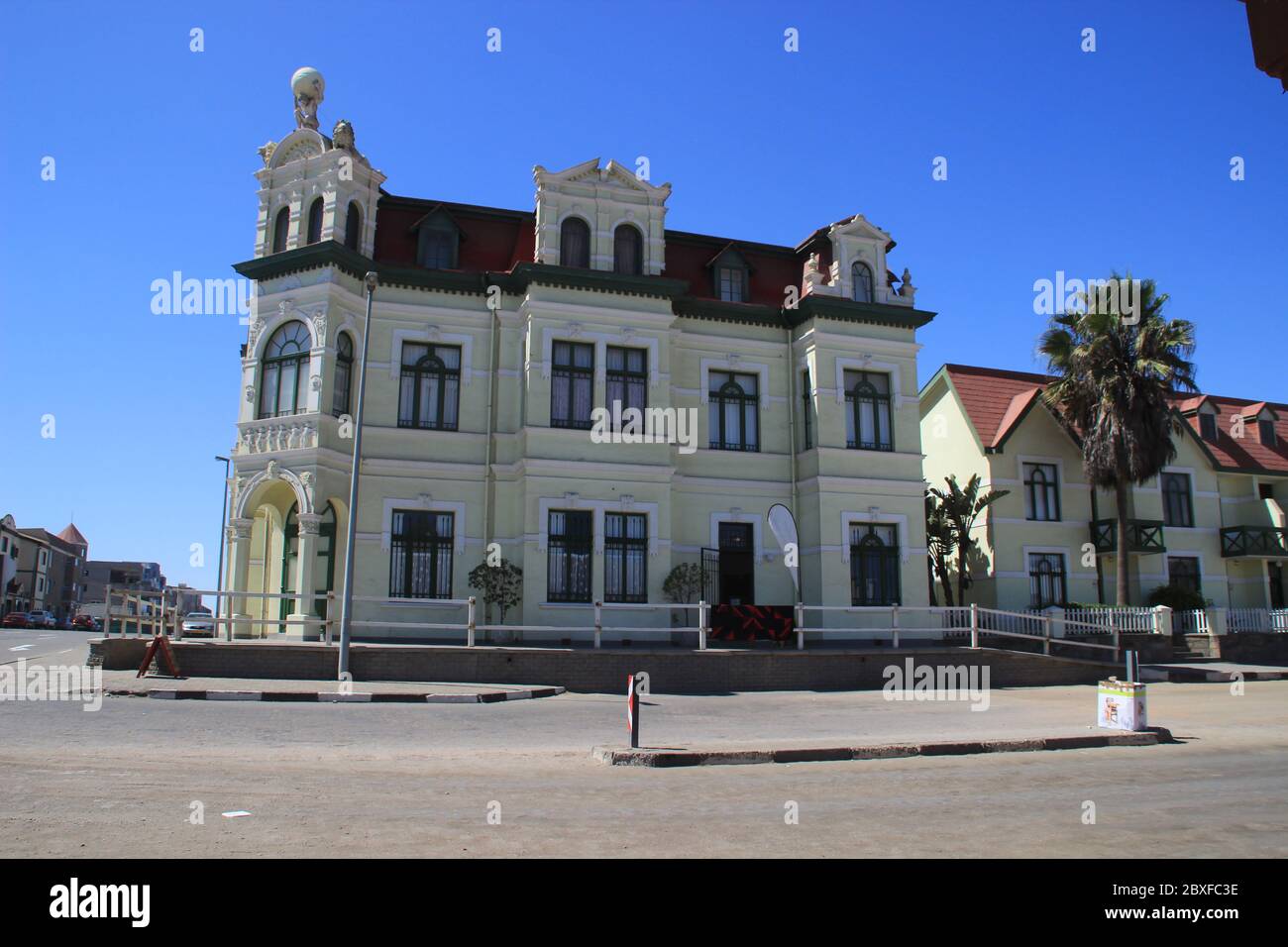 Swakopmund, Namibia - April 18, 2015: Old-time German buildings and ...