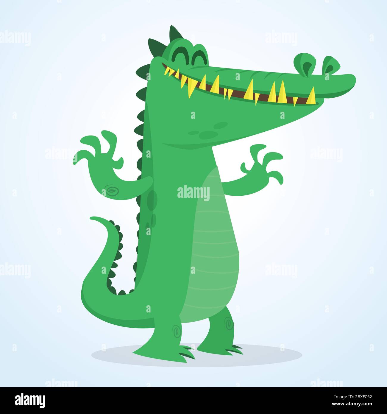 Cute cartoon crocodile. Vector illustration of a green crocodile waving ...