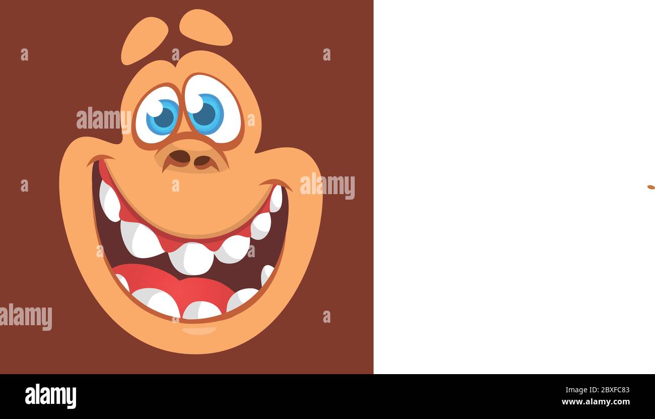 Cartoon happy monkey face avatar. Vector illustration of smiling monkey ...