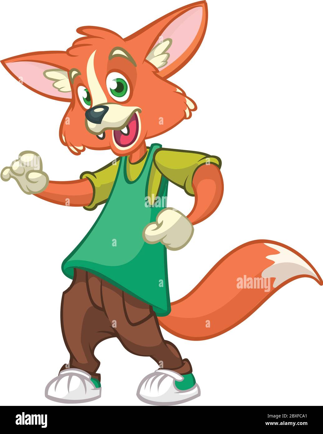 Cartoon fox dancing. Vector illustration of happy fox. Design for ...