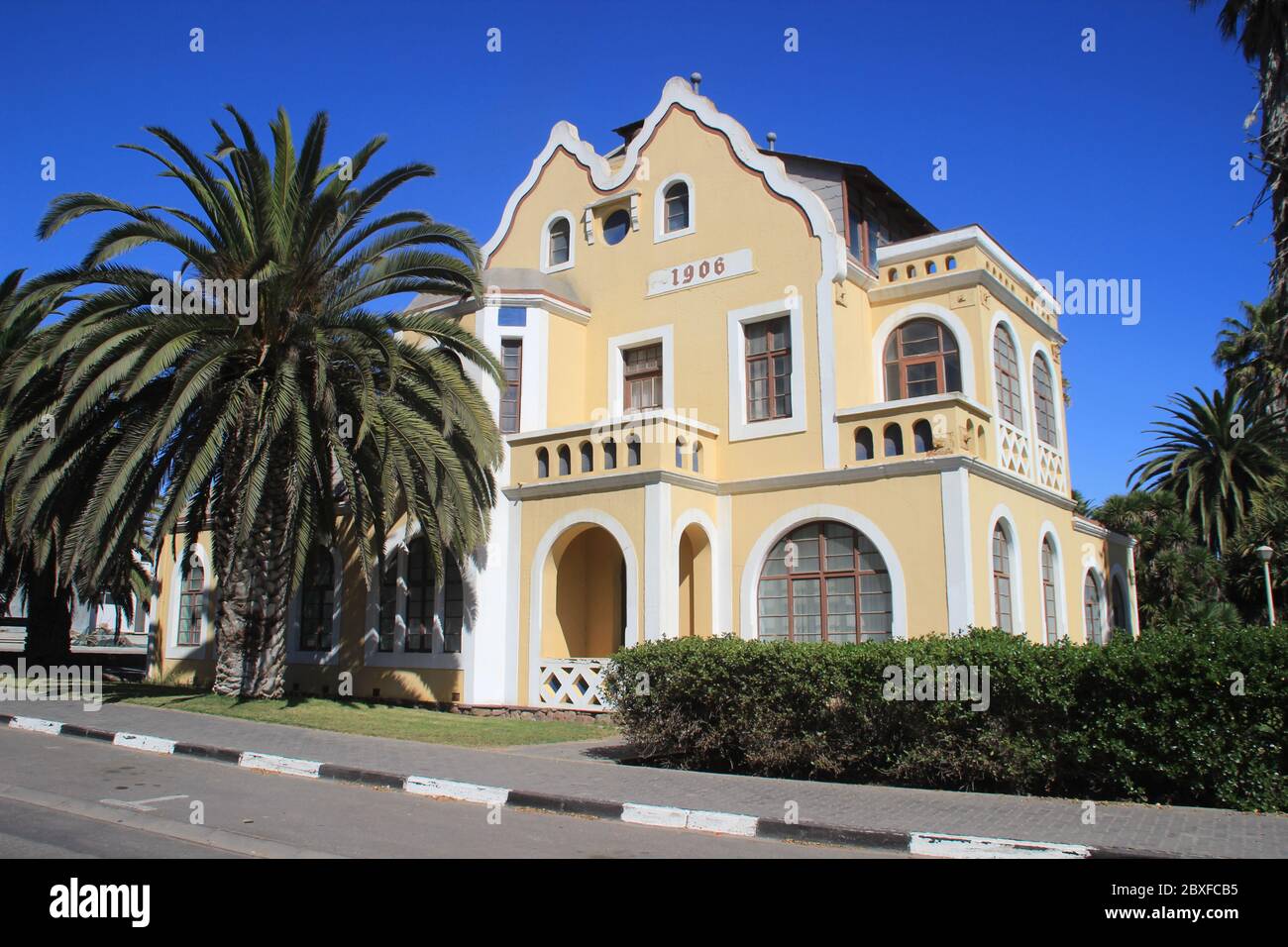 Swakopmund, Namibia - April 18, 2015: Old-time German buildings and ...