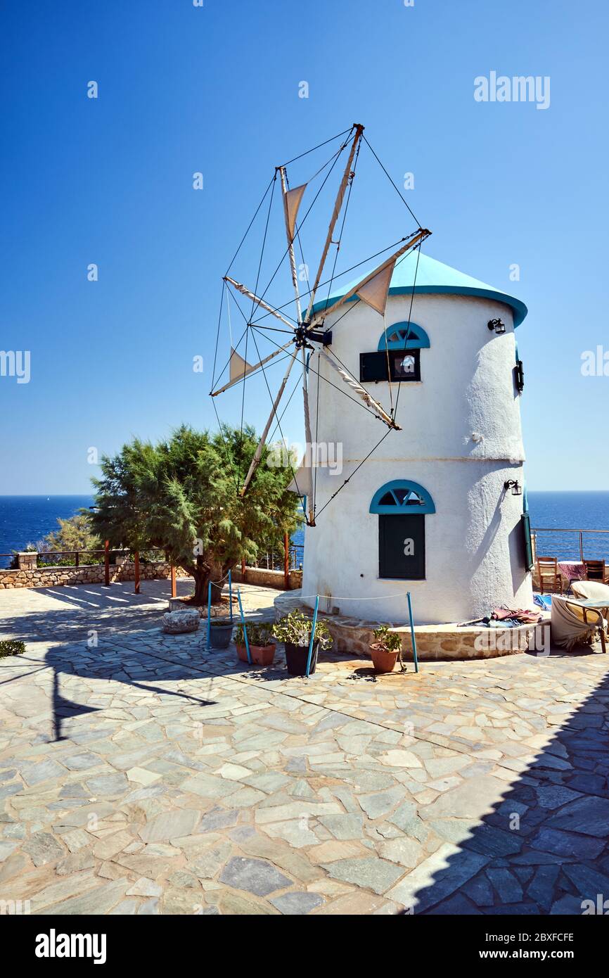 Traditional, historic, stone windmill on Zakynthos island in Greece ...
