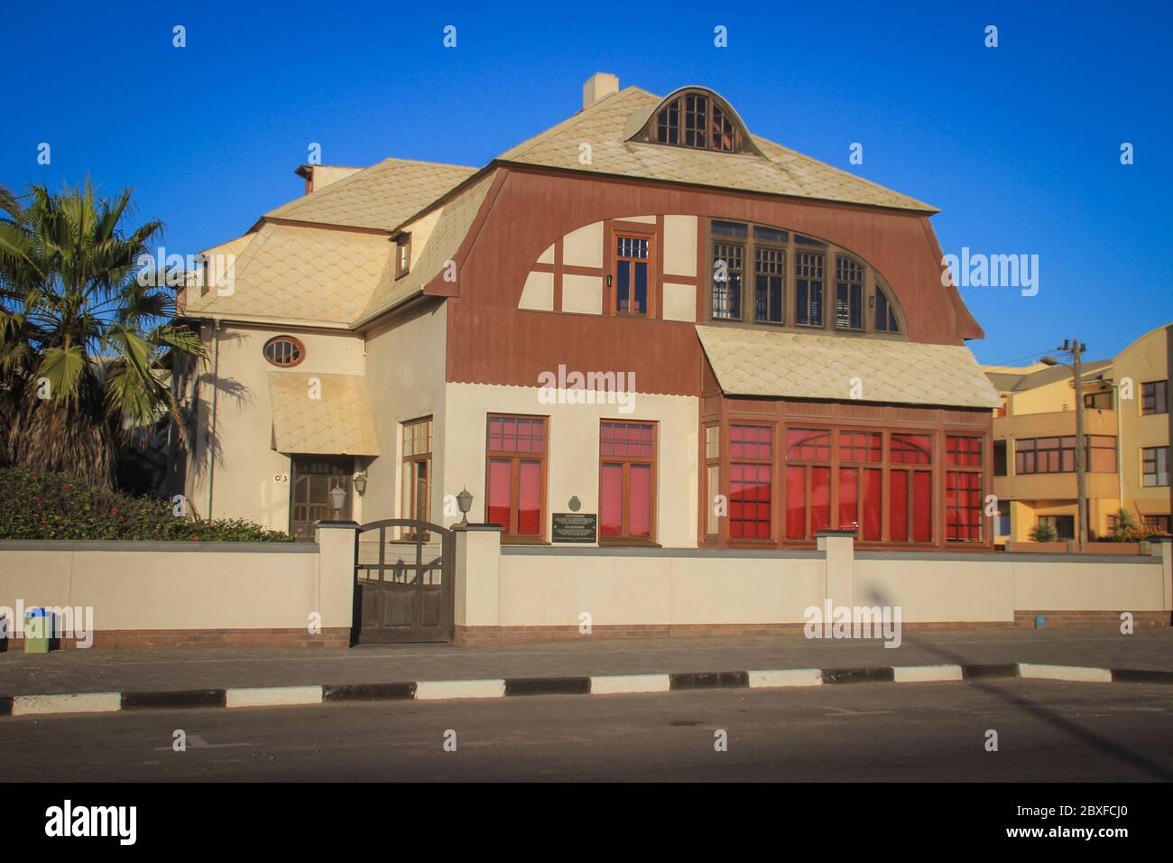 Swakopmund, Namibia - April 18, 2015: Old-time German buildings and ...