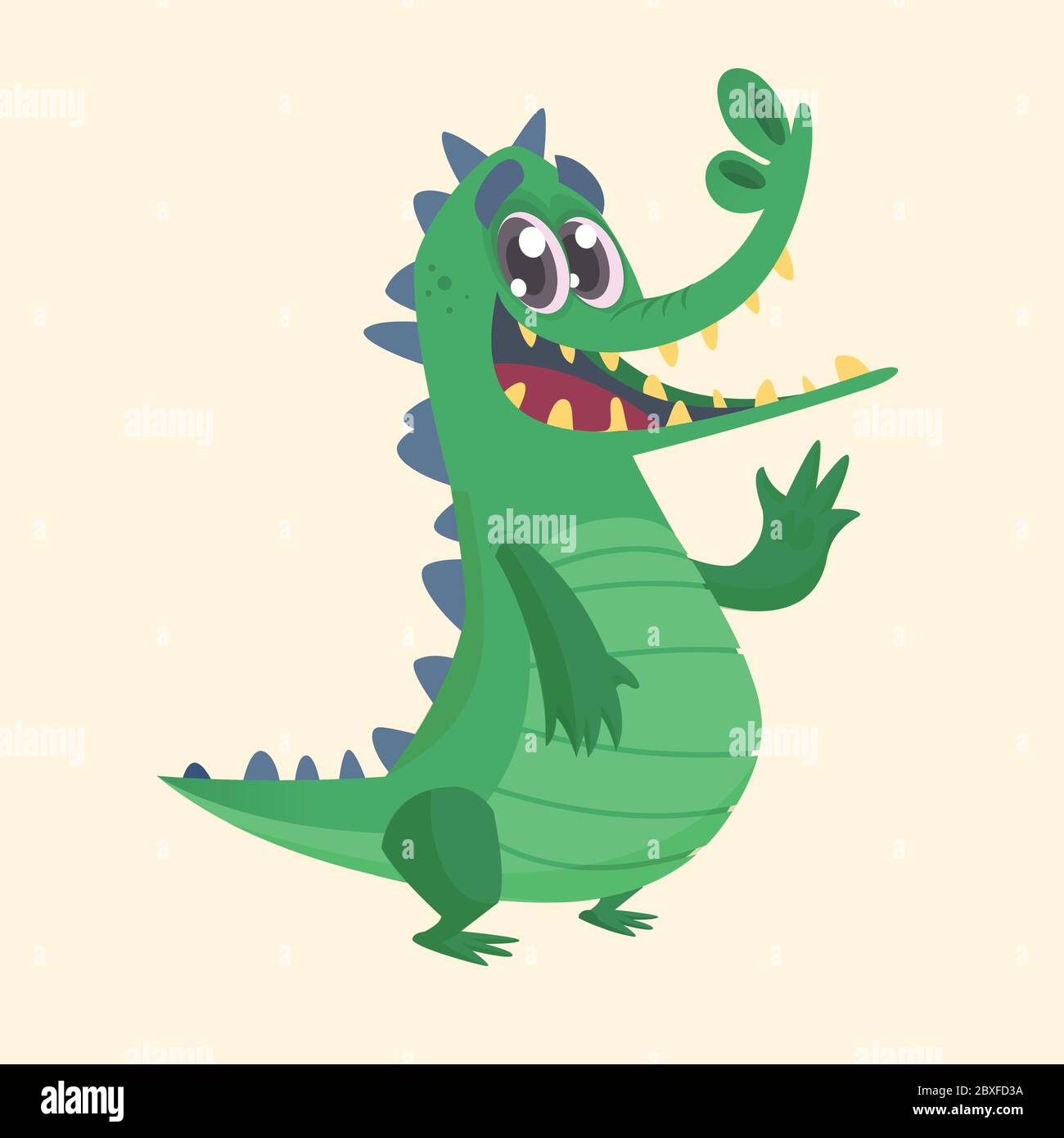 Cute cartoon crocodile or dinosaur. Vector illustration of a green ...