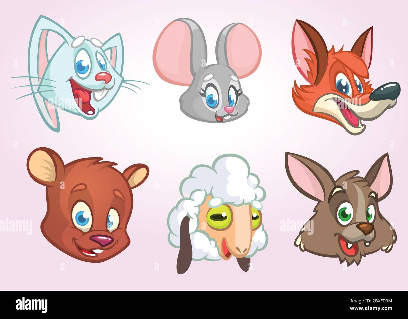 Cartoon vector animal head icons. Vector set of wild and farm animals ...