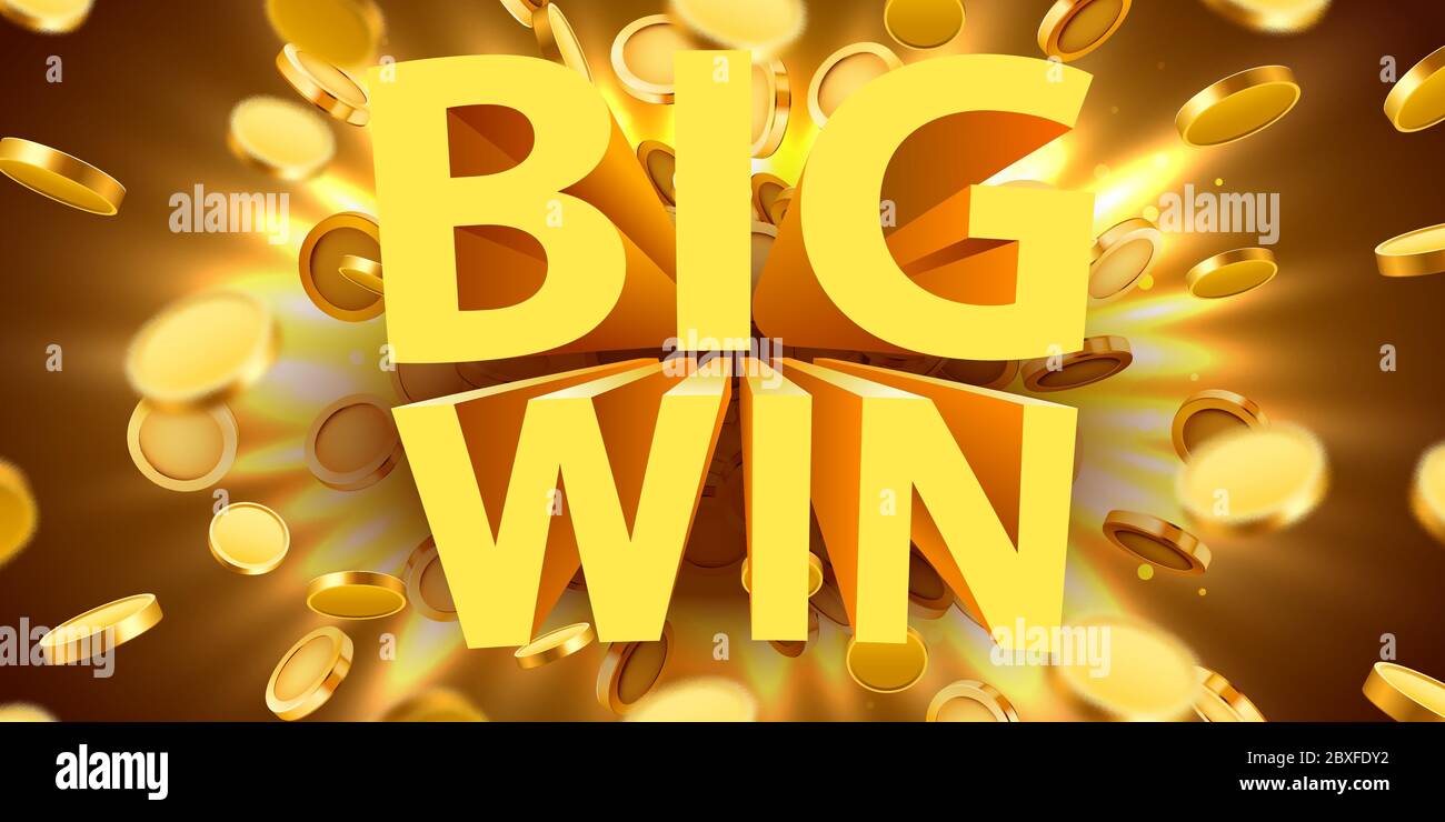 Big win sign with gold realistic 3d coins background. Jackpot concept ...