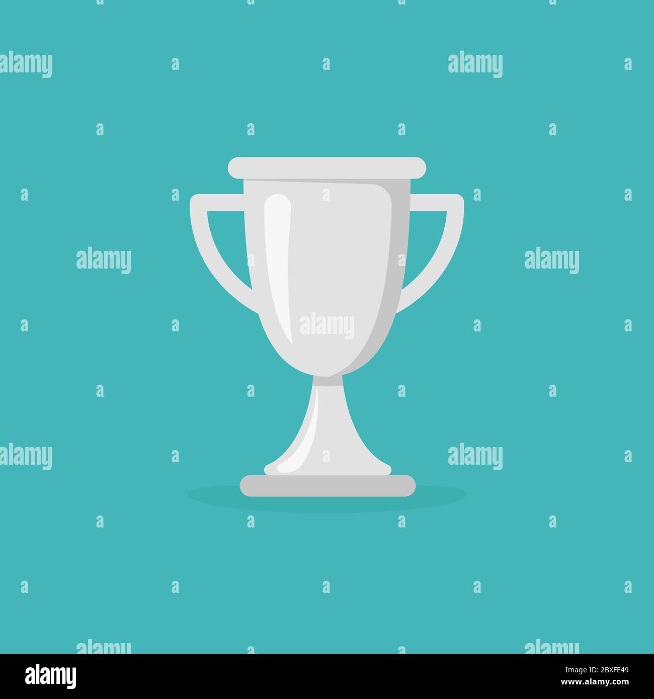 Silver trophy, winning cup isolated on blue background. Second place ...