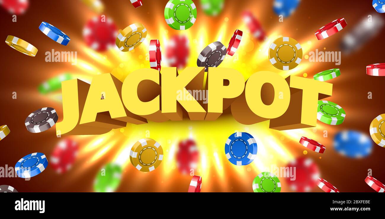 Jackpot sign with flying casino chips wins the jackpot. Big win concept ...