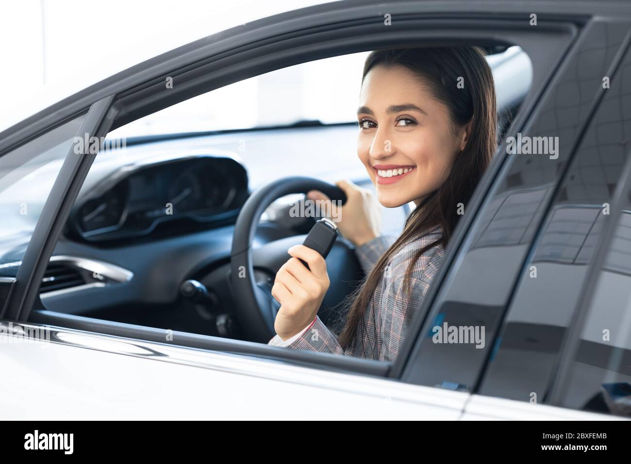 Woman women female lady interior inside car vehicle hi-res stock ...