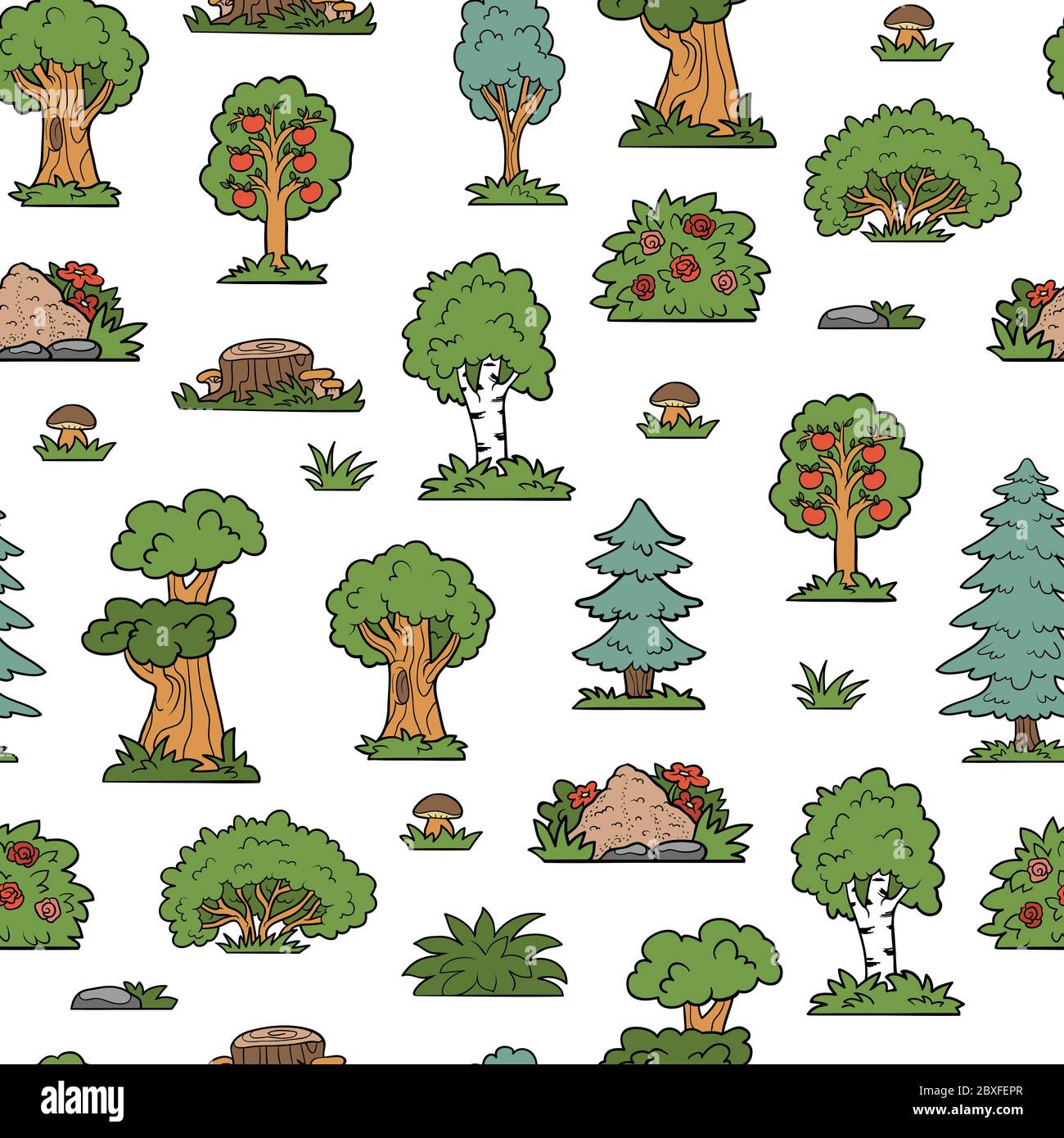 Vector different trees bushes grass hi-res stock photography and images - Alamy