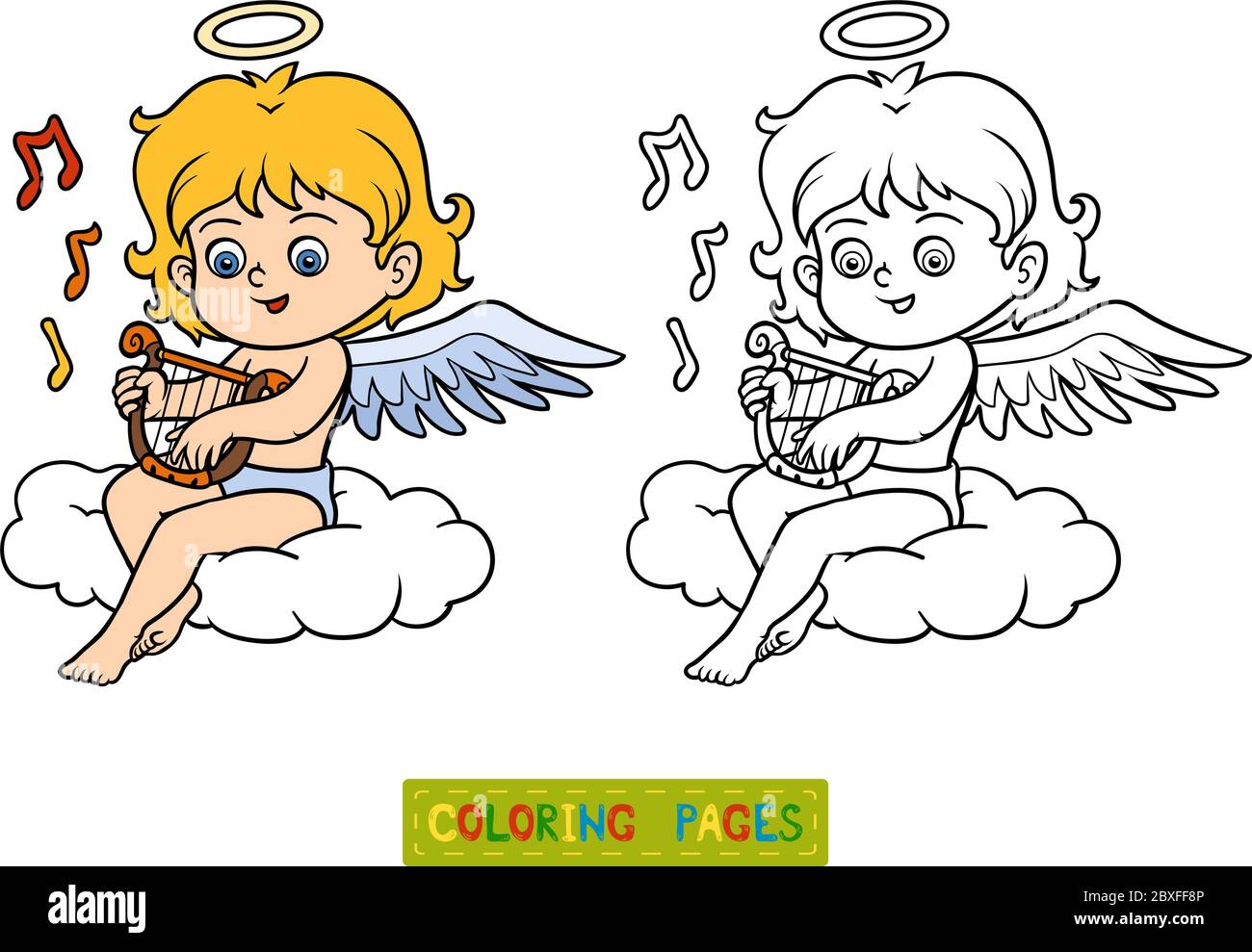 Coloring book for children, Valentine's Day character, Angel Stock ...