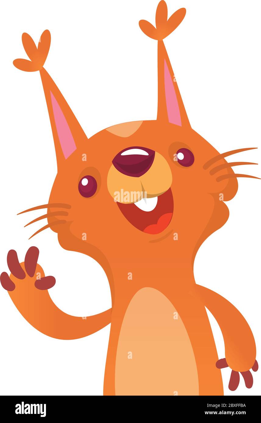 Cute cartoon squirrel presenting and waving hand. Vector illustration ...