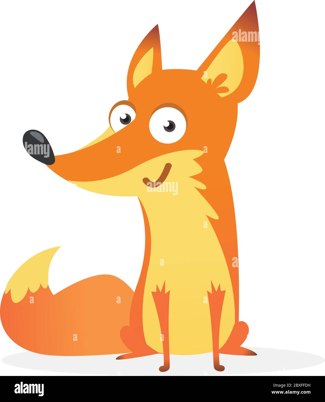 Shy cute cartoon fox. Vector illustration of fox sitting. Great for ...