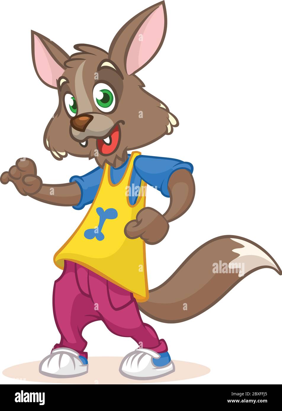 Cartoon funny dancing wolf, disco style, cartoon character. Vector ...