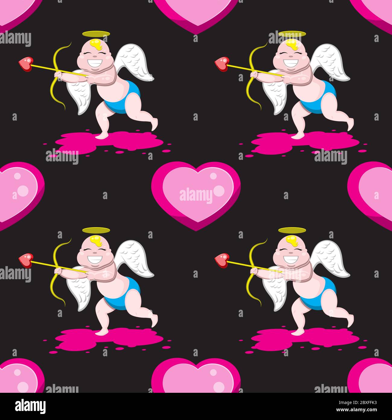 seamless pattern of angel wings bow heart on black background. Vector ...