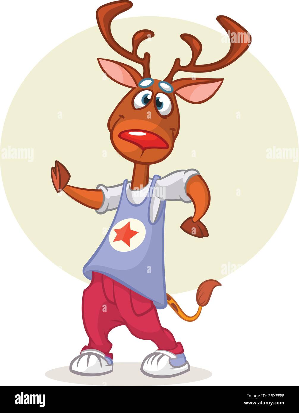 Cartoon deer dancing. Vector illustration of happy reindeer dancing ...