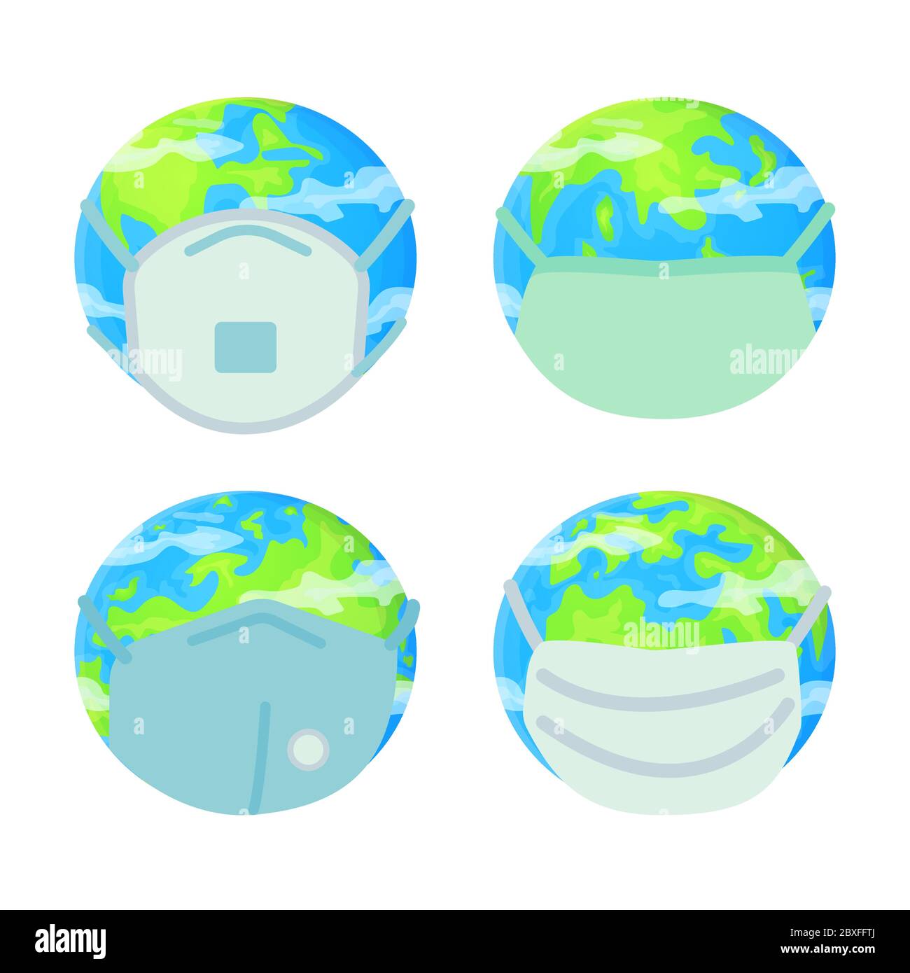 Planet earth wearing protective face mask set. Environmental pollution ...