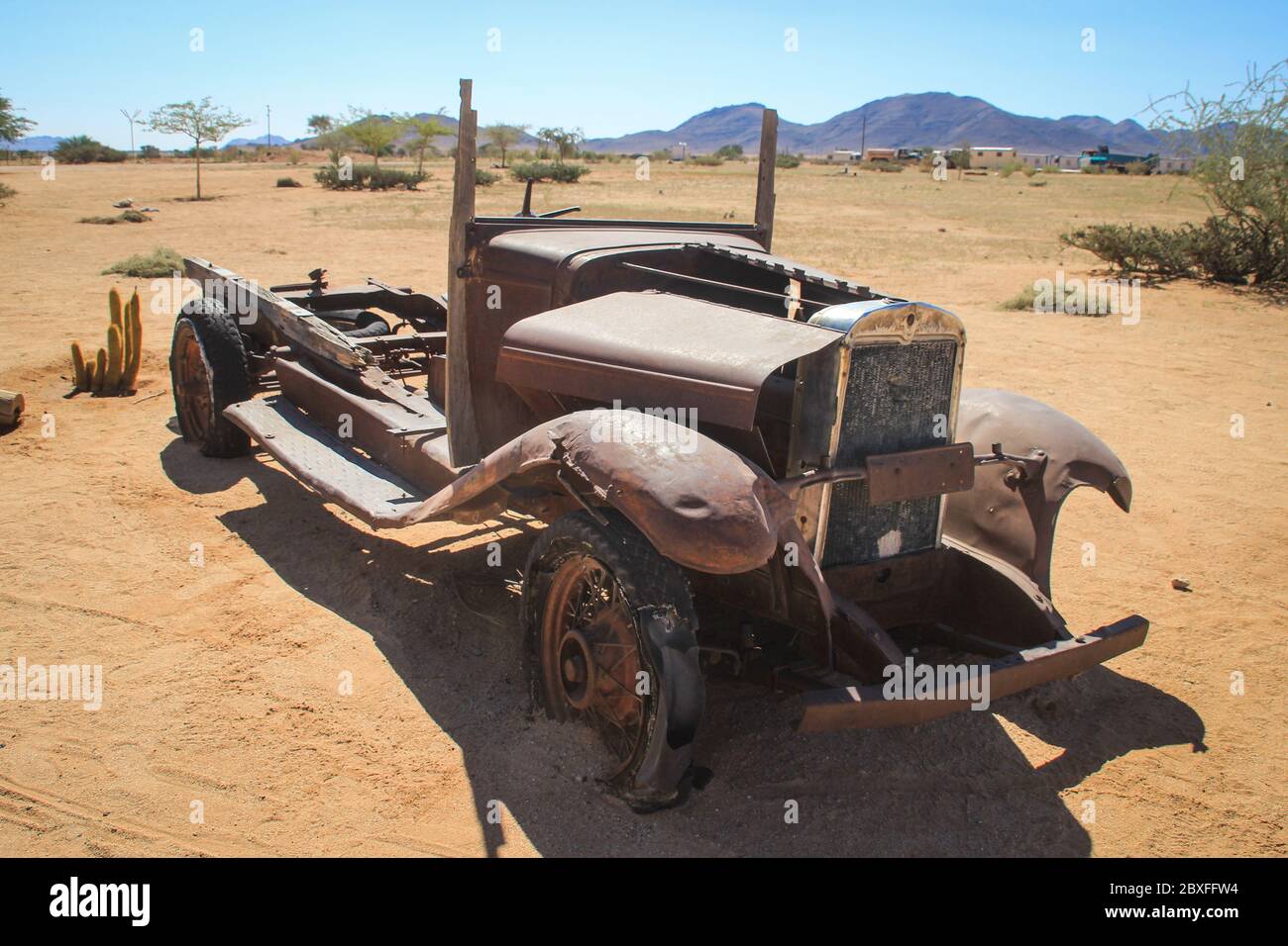 Abandoned old rusty cars in the desert of Namibia and near the Namib ...