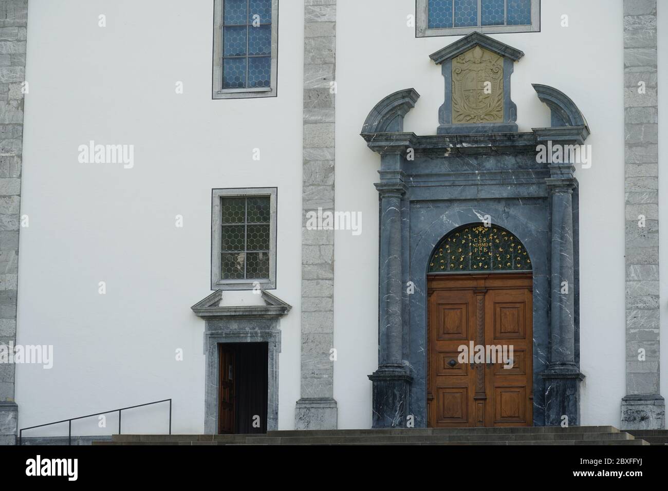 Engelberg / Switzerland - 05 09 2020: An entrance gate, facade or door ...