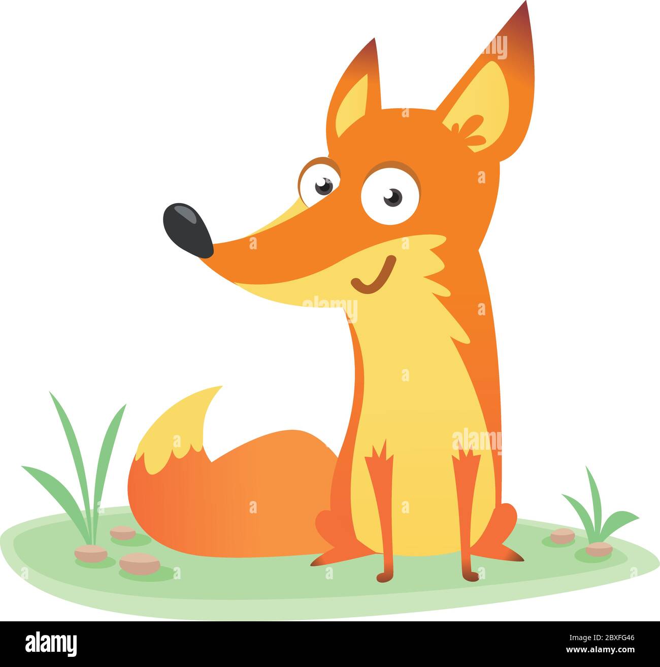 Cartoon funny fox. Vector illustration isolated on meadow background ...