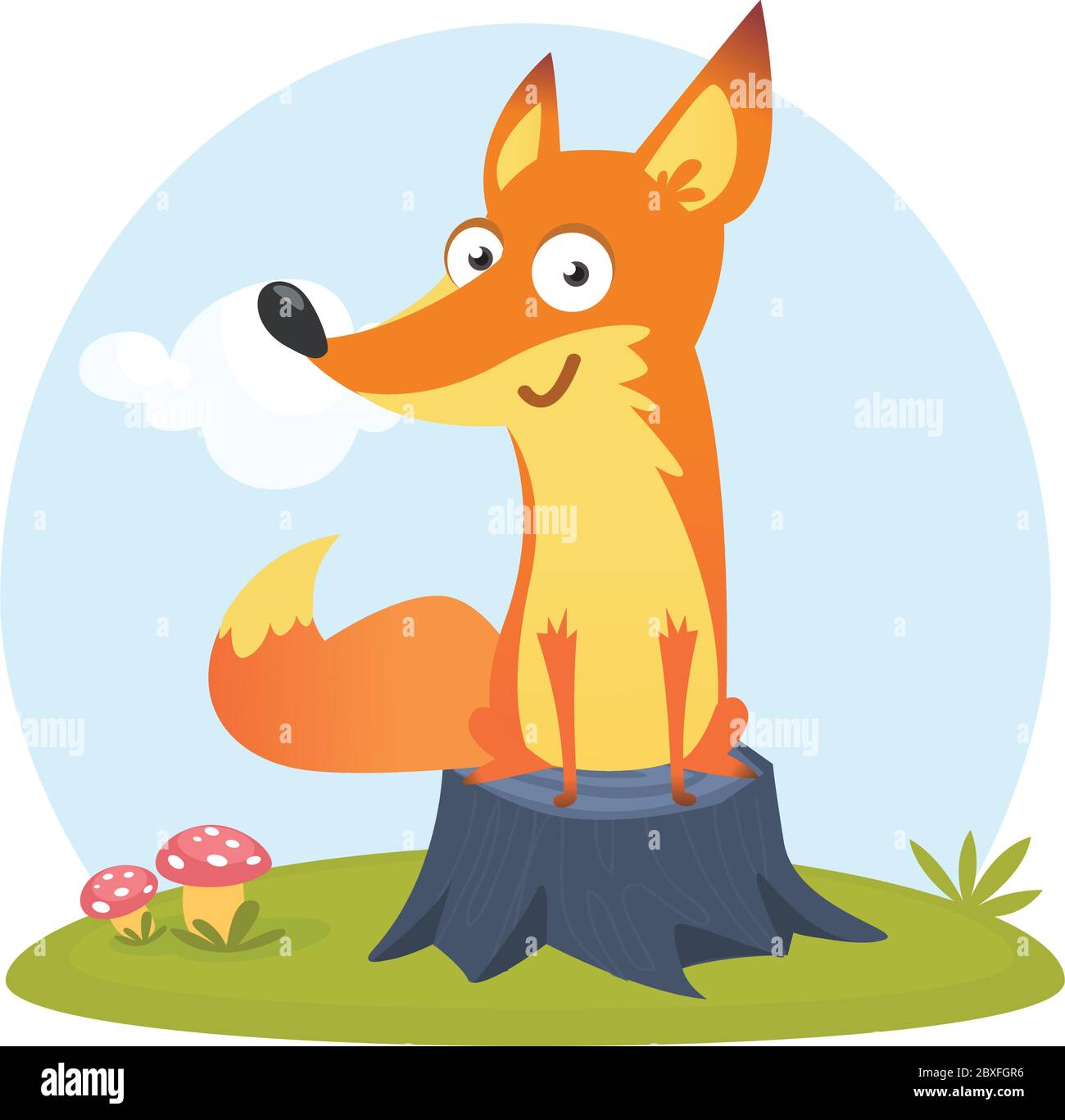 Cartoon funny fox. Vector illustration isolated on meadow background ...