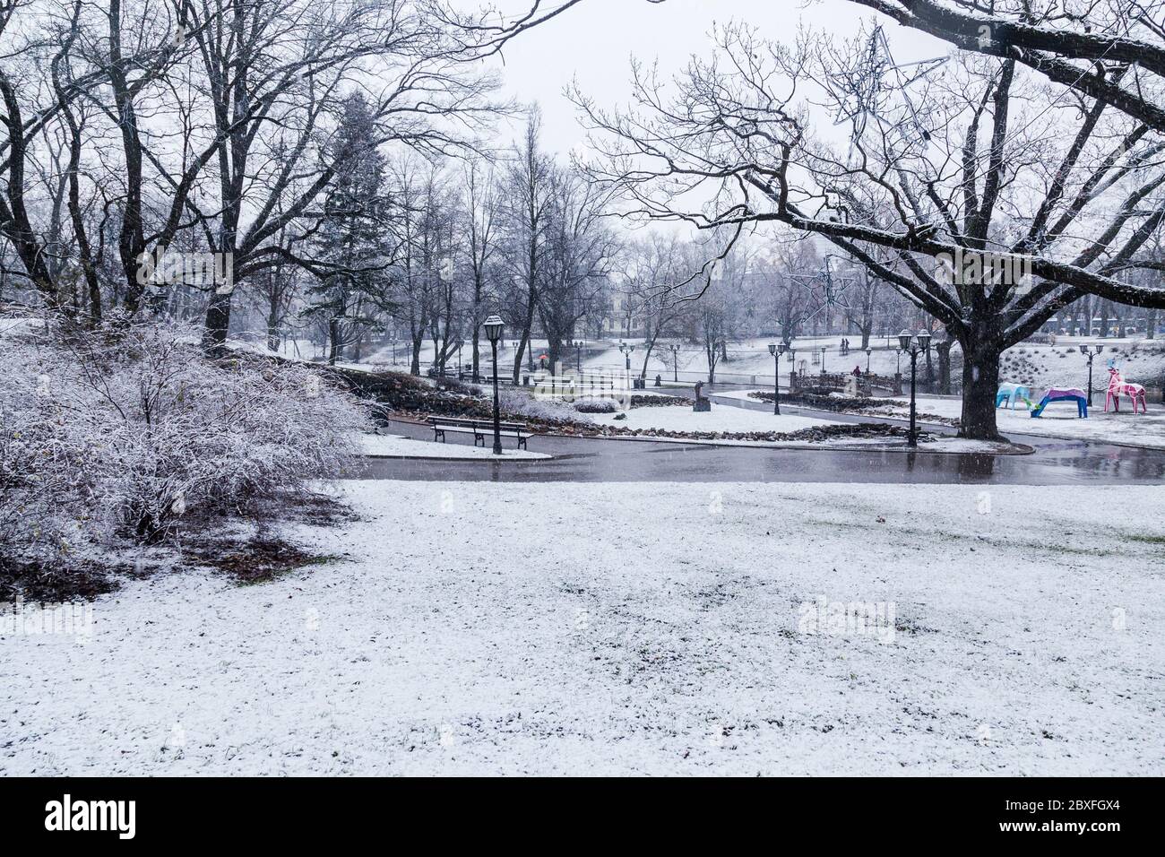 RIGA, LATVIA - 2ND JAN 2017: A view of Bastejkalna park in Riga in the ...