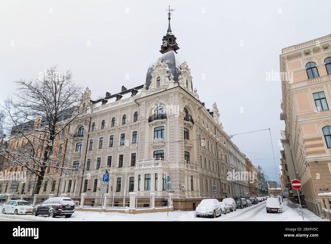 RIGA, LATVIA - 3RD JAN 2017: Snowy streets in Riga during the day in ...