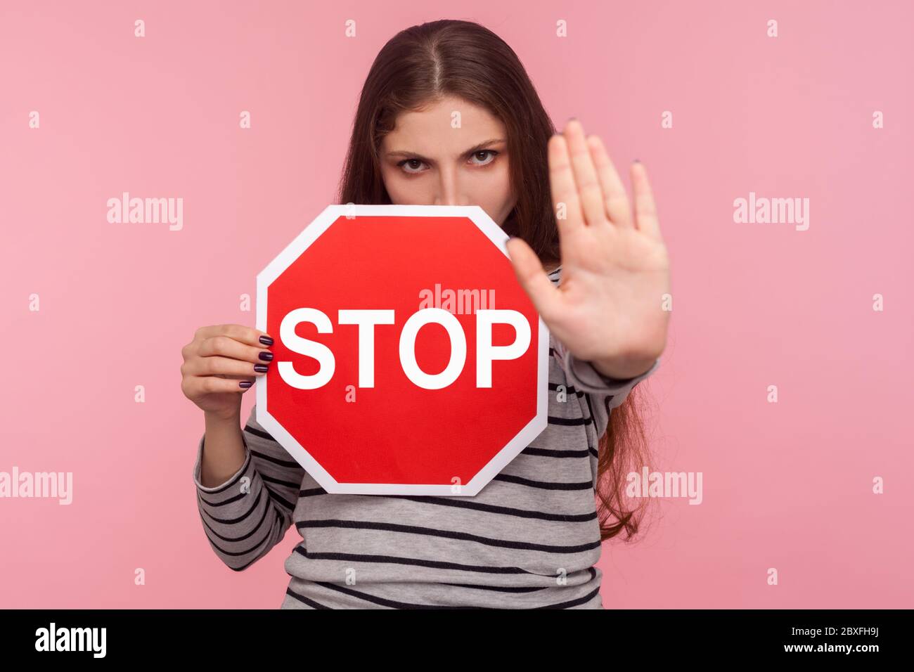 No, prohibited! Portrait of strict bossy girl looking angrily and ...