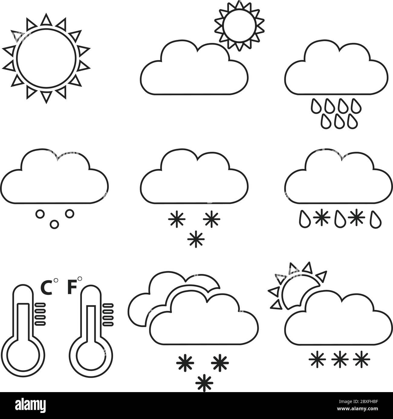 Weather line icons forecast black web app collection flat vector ...