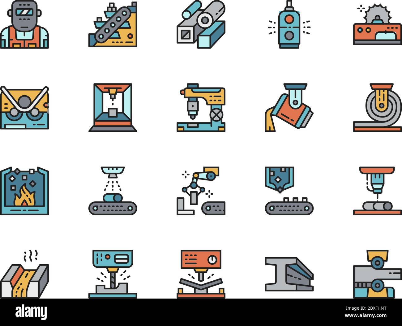 Set of Metallurgy Industry Color Line Icons. Conveyor, Metallurgist and ...