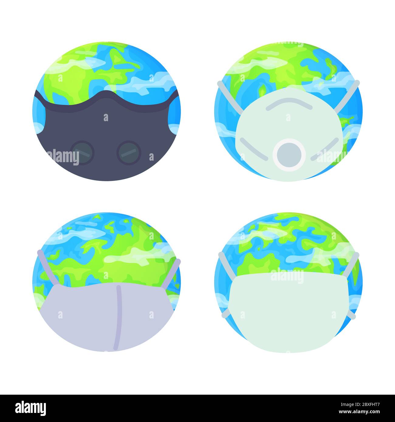 Planet earth wearing protective face mask set. Environmental pollution ...