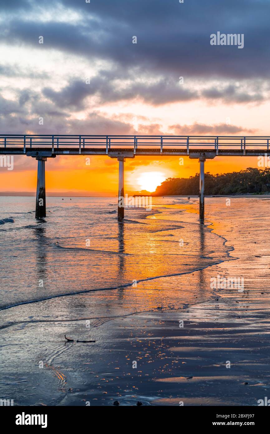 Scarness Jetty at sunrise, Hervey Bay, Queensland, Australia Stock ...