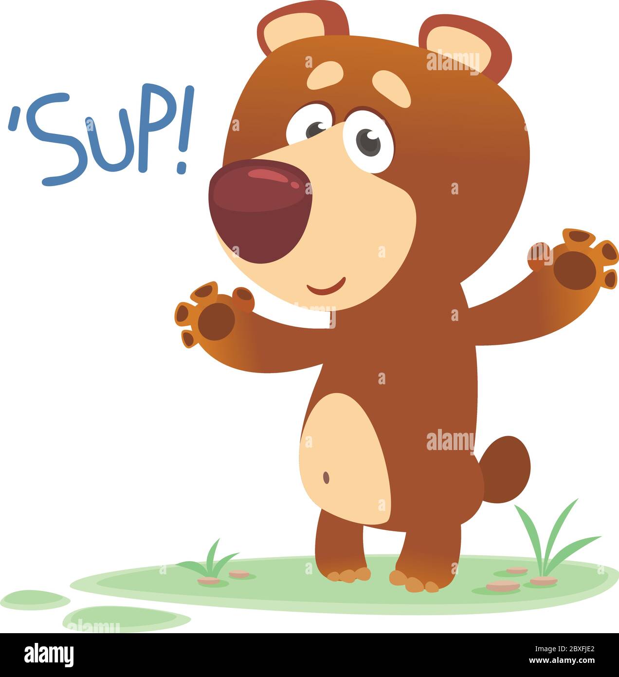 Cartoon brown bear saying 'Sup'. Vector illustration Stock Vector Image ...