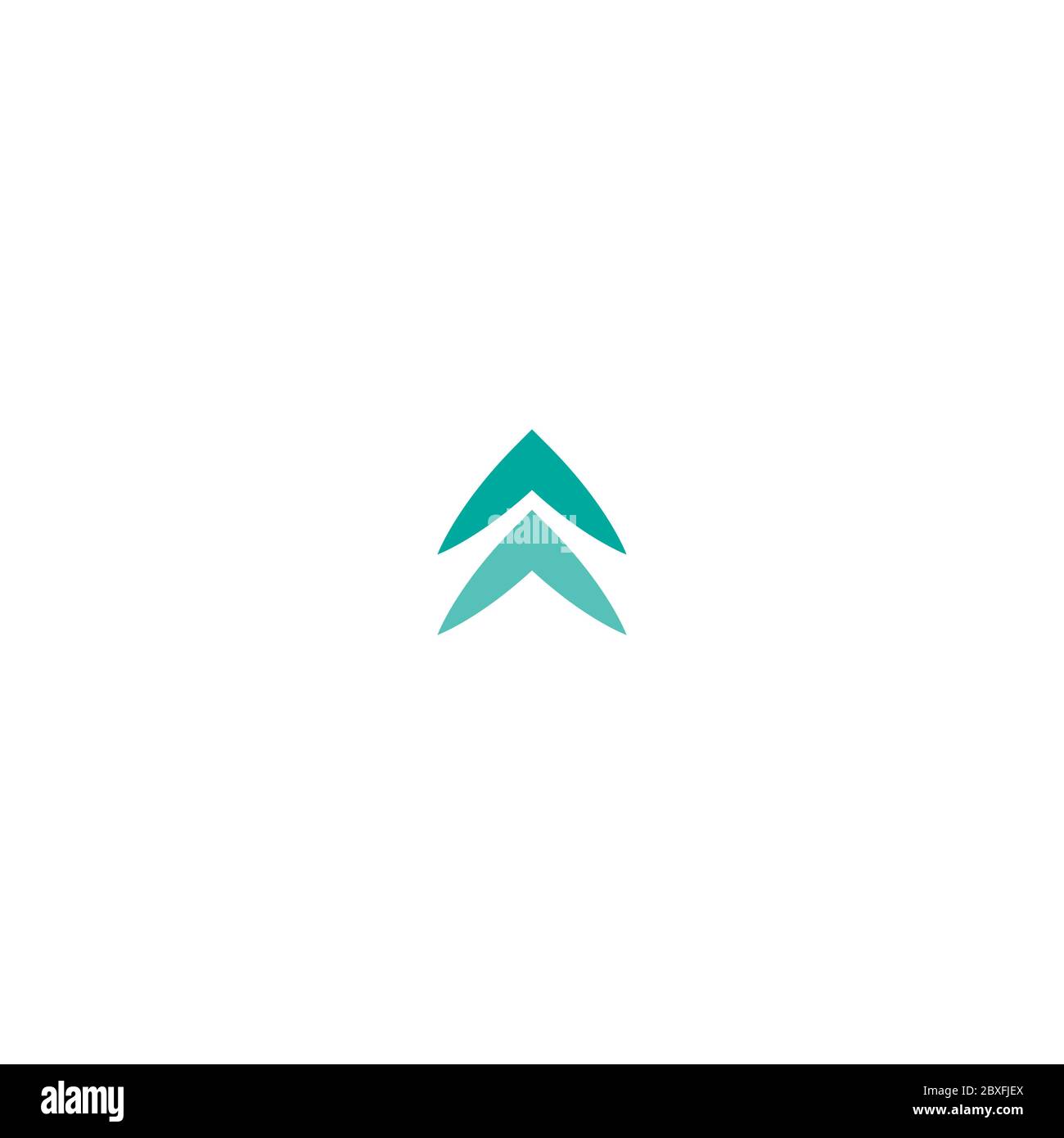 two blue squared arrows up icon. swipe up button. Isolated on white ...