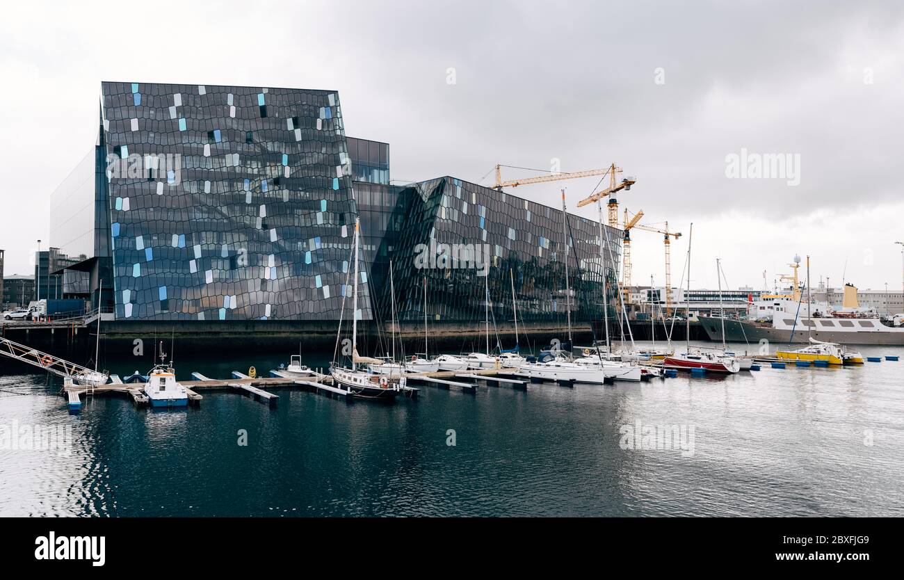 Reykjavik, Iceland - 02 may 2019: Icelandic Opera Harpa - concert hall ...
