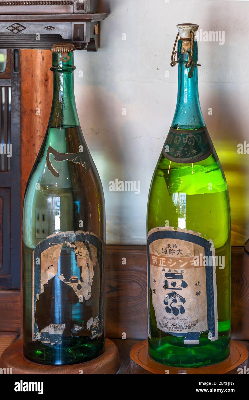 tokyo, japan - march 31 2020: Two old pressure cap glass bottles of ...