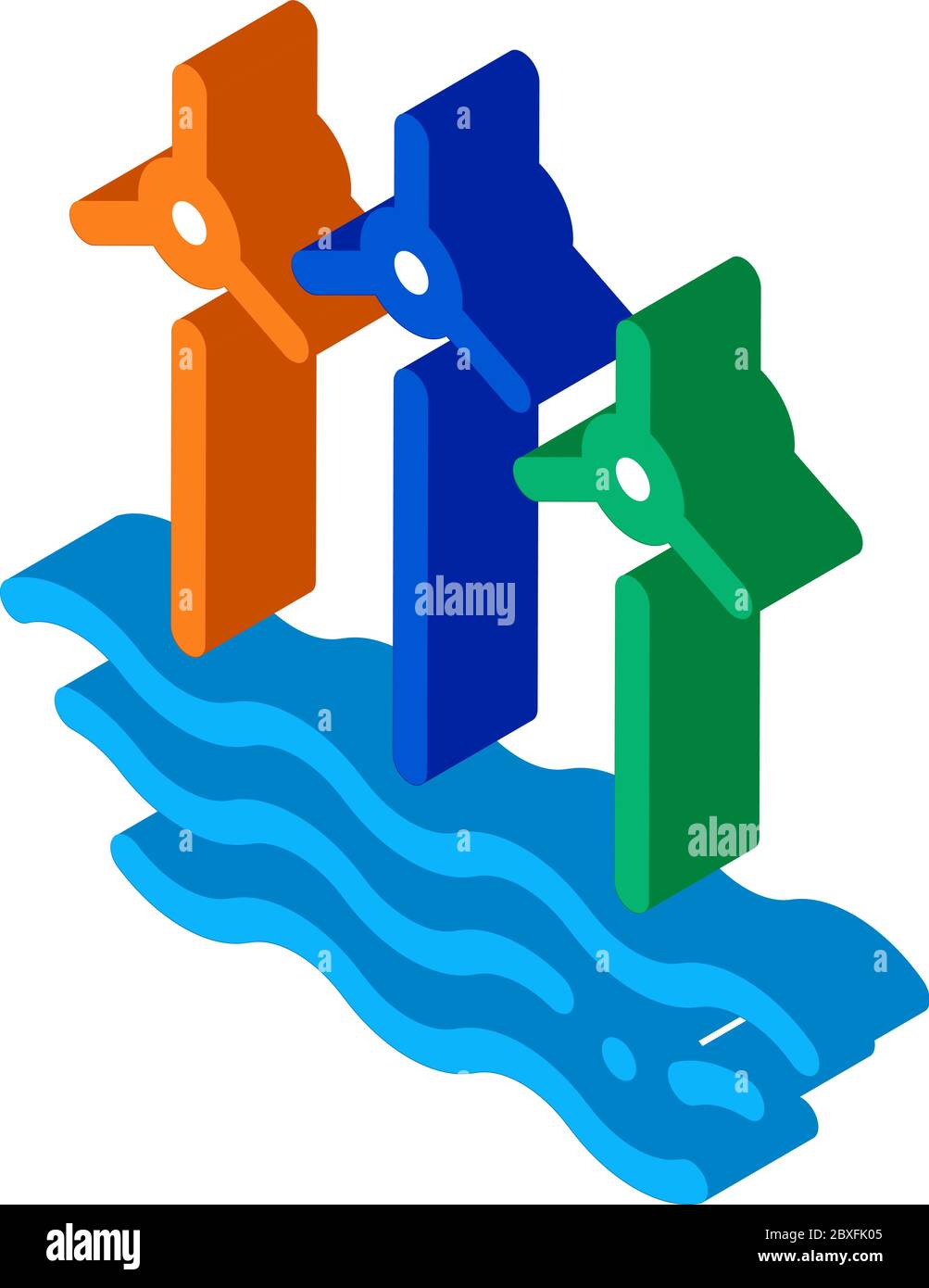 wind energy technology among sea isometric icon vector illustration ...