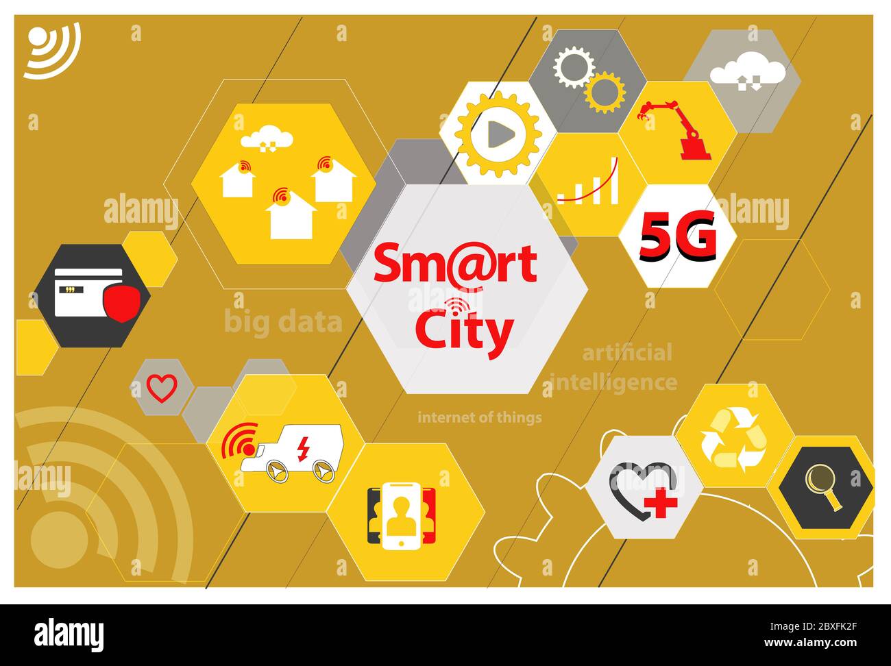 Smart City vector infographic with text and icons representing living ...