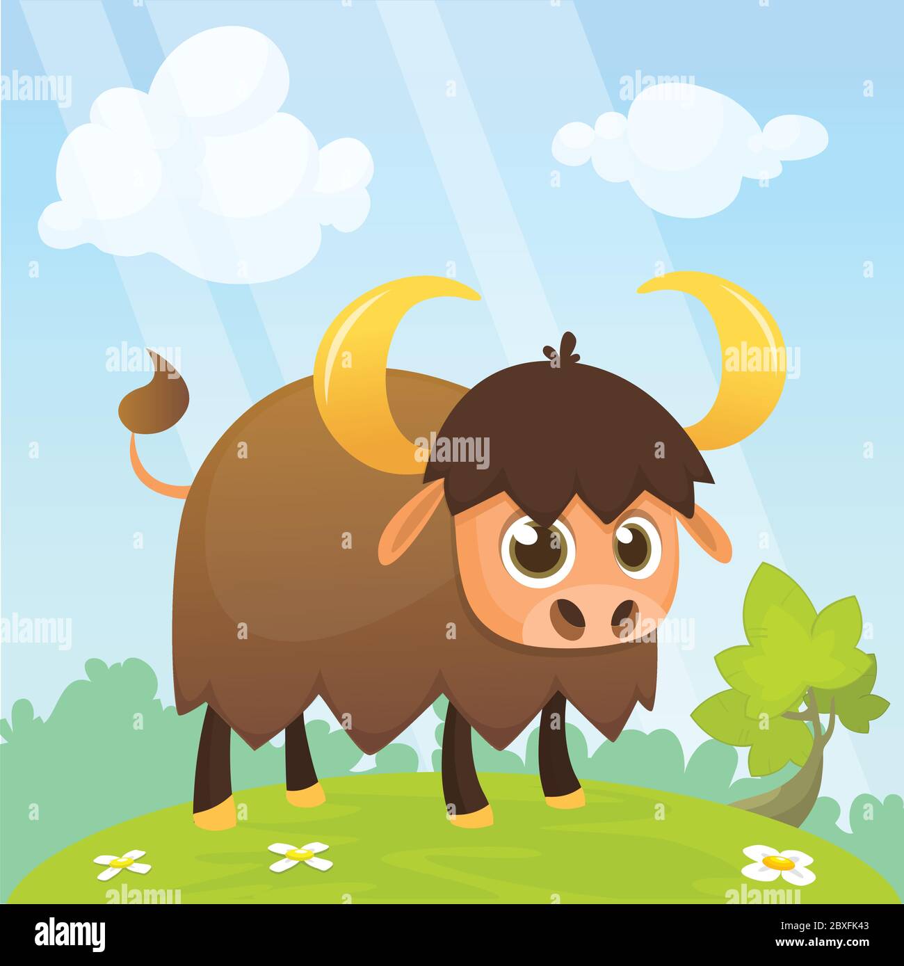 American bison cartoon character. Large bison male flat vector isolated ...
